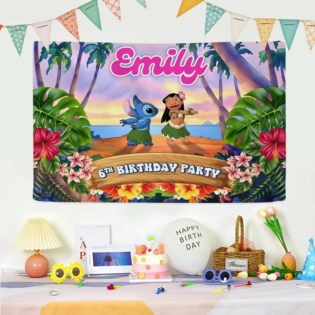 Custom Stitch and Lilo Birthday Banner, Birthday Banner, Stitch Party ...