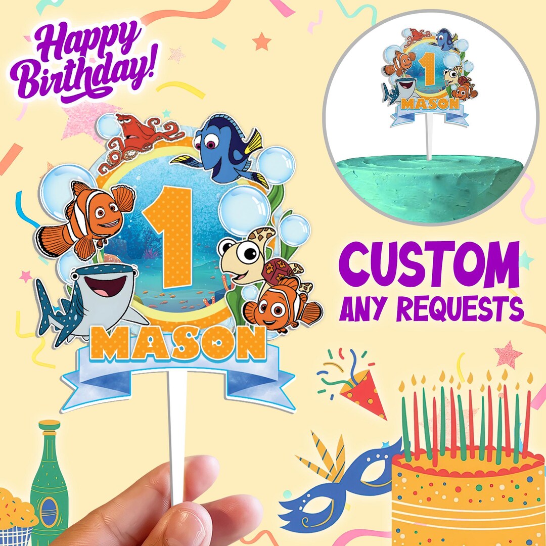 Custom Finding Nemo Birthday 2D Flat Cake Topper, Finding Nemo Disney ...