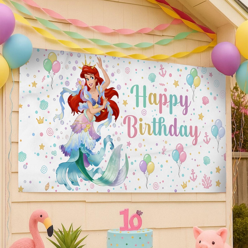Custom the Little Mermaid Birthday Banner, Ariel Backdrop, Little ...