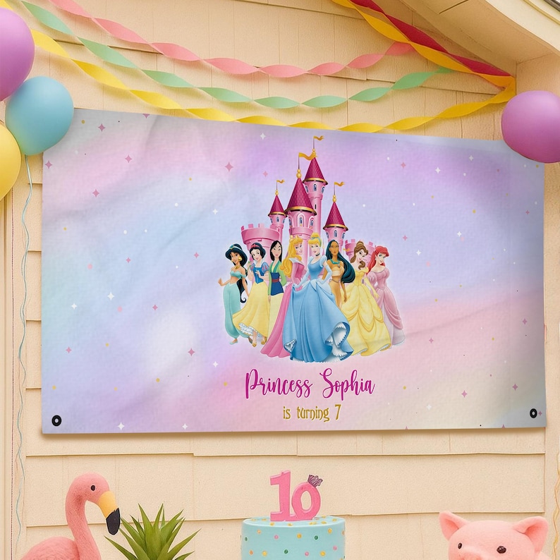 Custom Princesses Banner Backdrop, Princess Backdrop, Birthday Banner ...