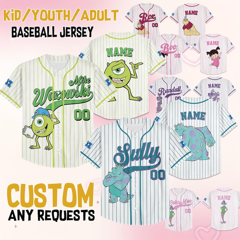 Custom Monster Inc James Sullivan Cyan Baseball Jersey, Birthday Gift ...