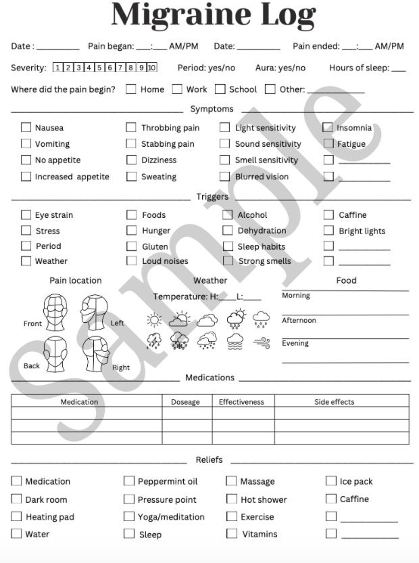Digital Migraine Journal! Printable & Interactive PDF. Track Daily ...