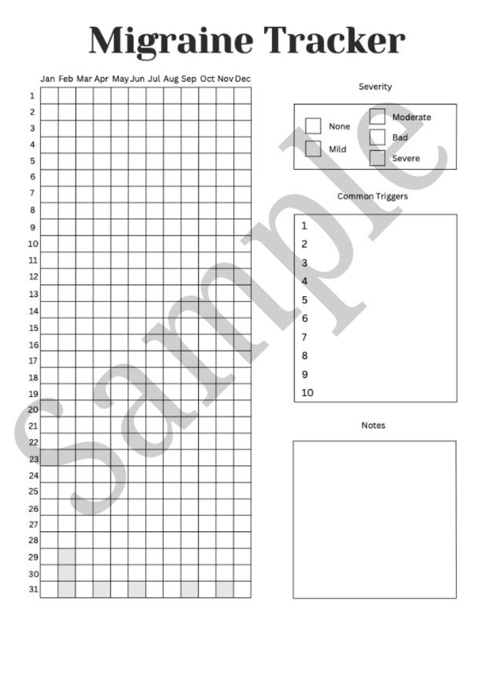 Digital Migraine Journal! Printable & Interactive PDF. Track Daily ...