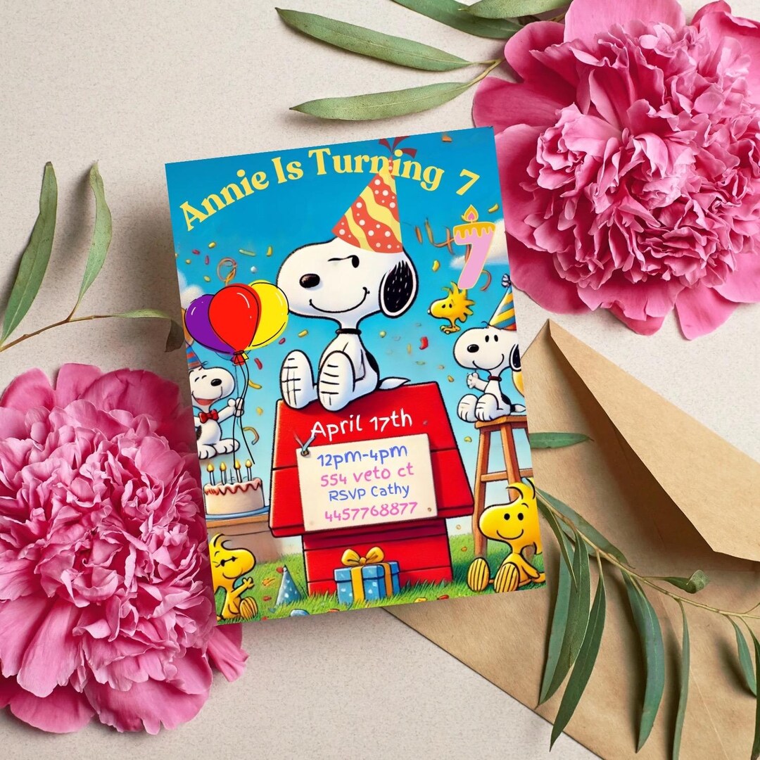 Editable Snoopy Birthday Invitations - Etsy
