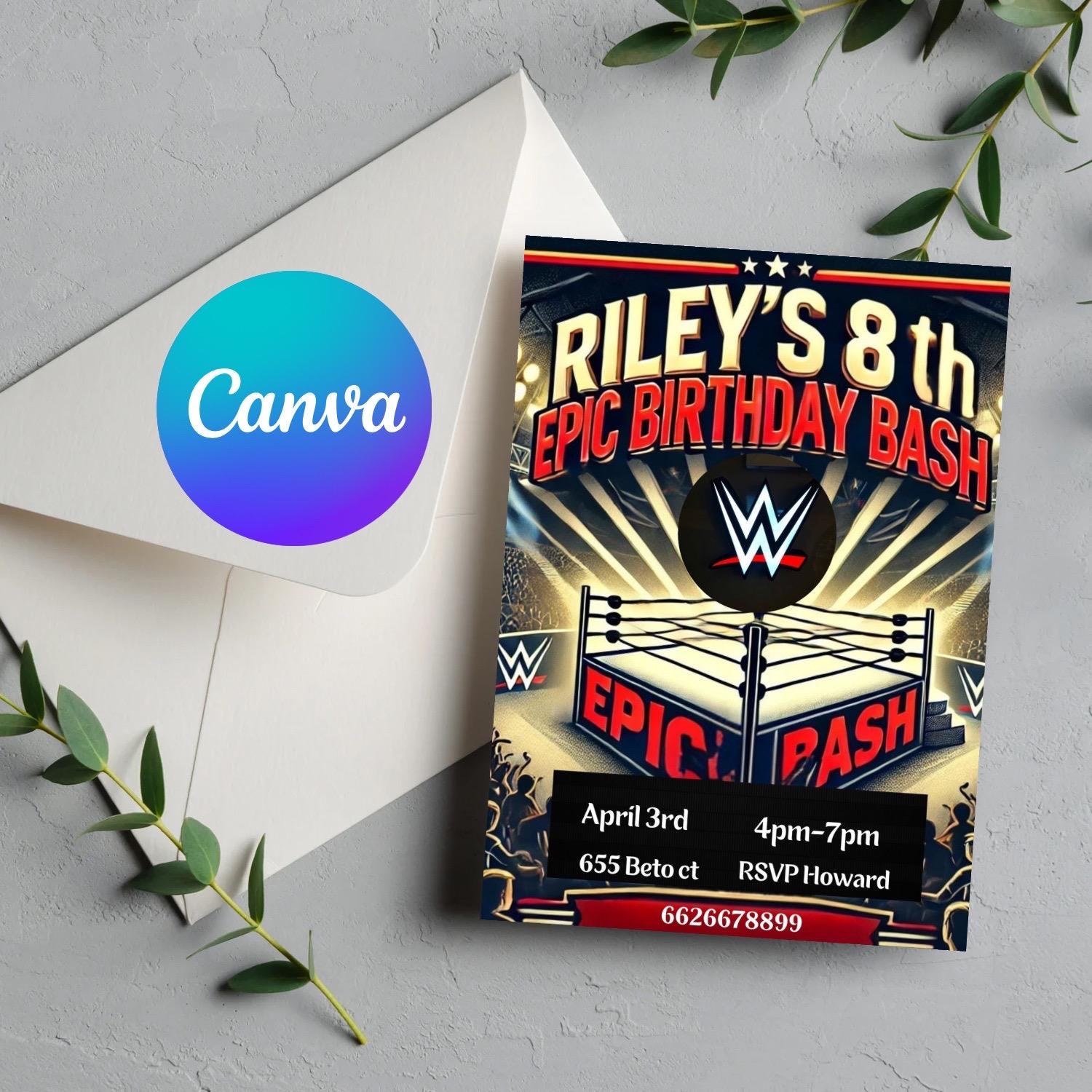 Editable WWE Birthday Invitations - Etsy