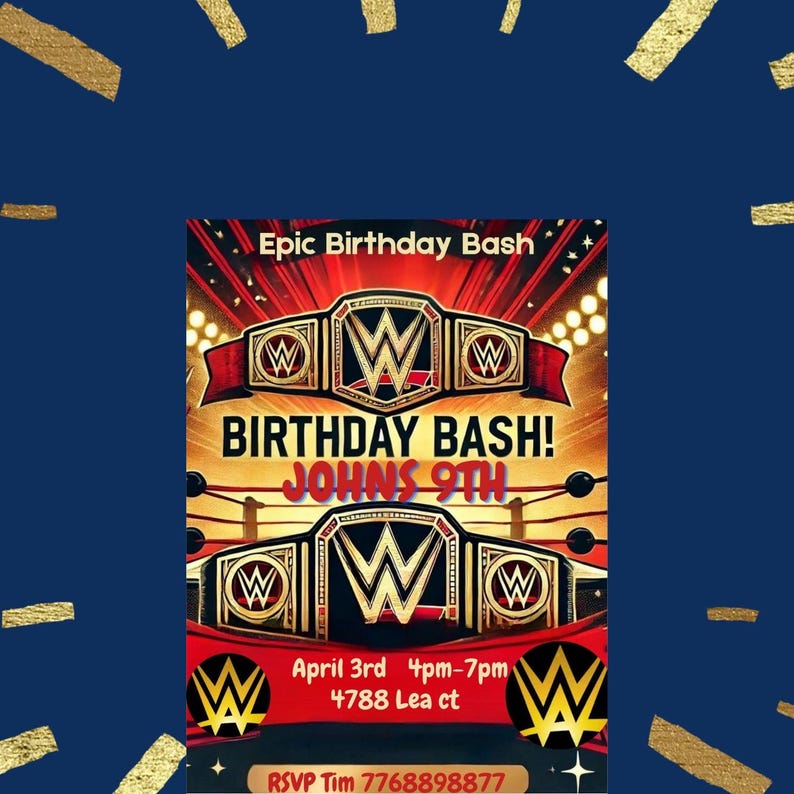 Editable WWE Birthday Party Invites - Etsy