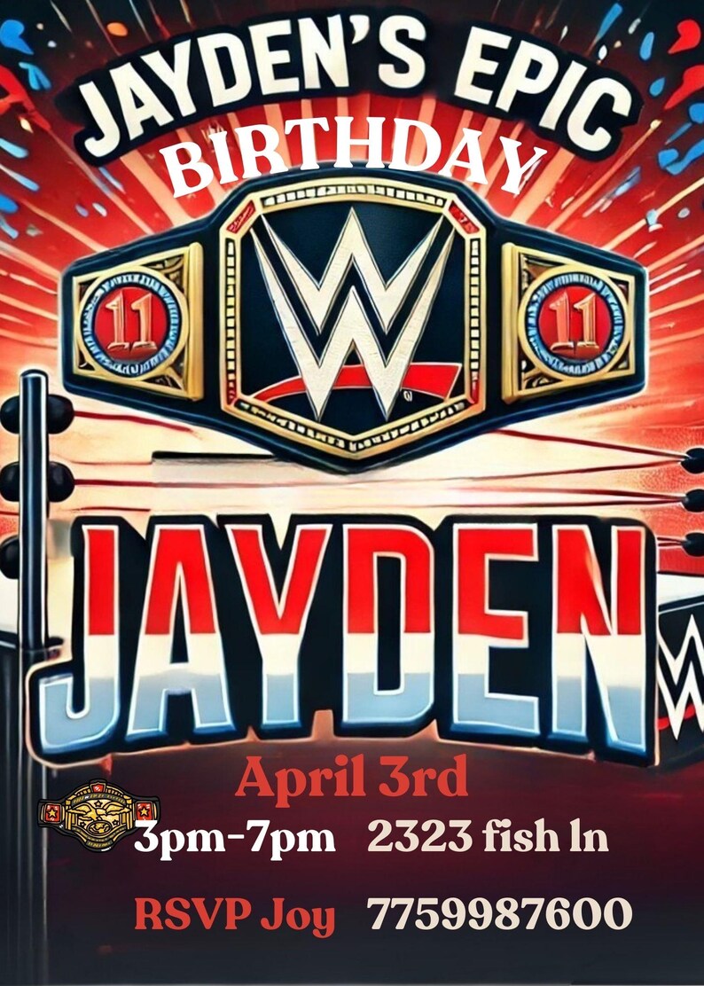 Editable WWE Birthday Invitations - Etsy