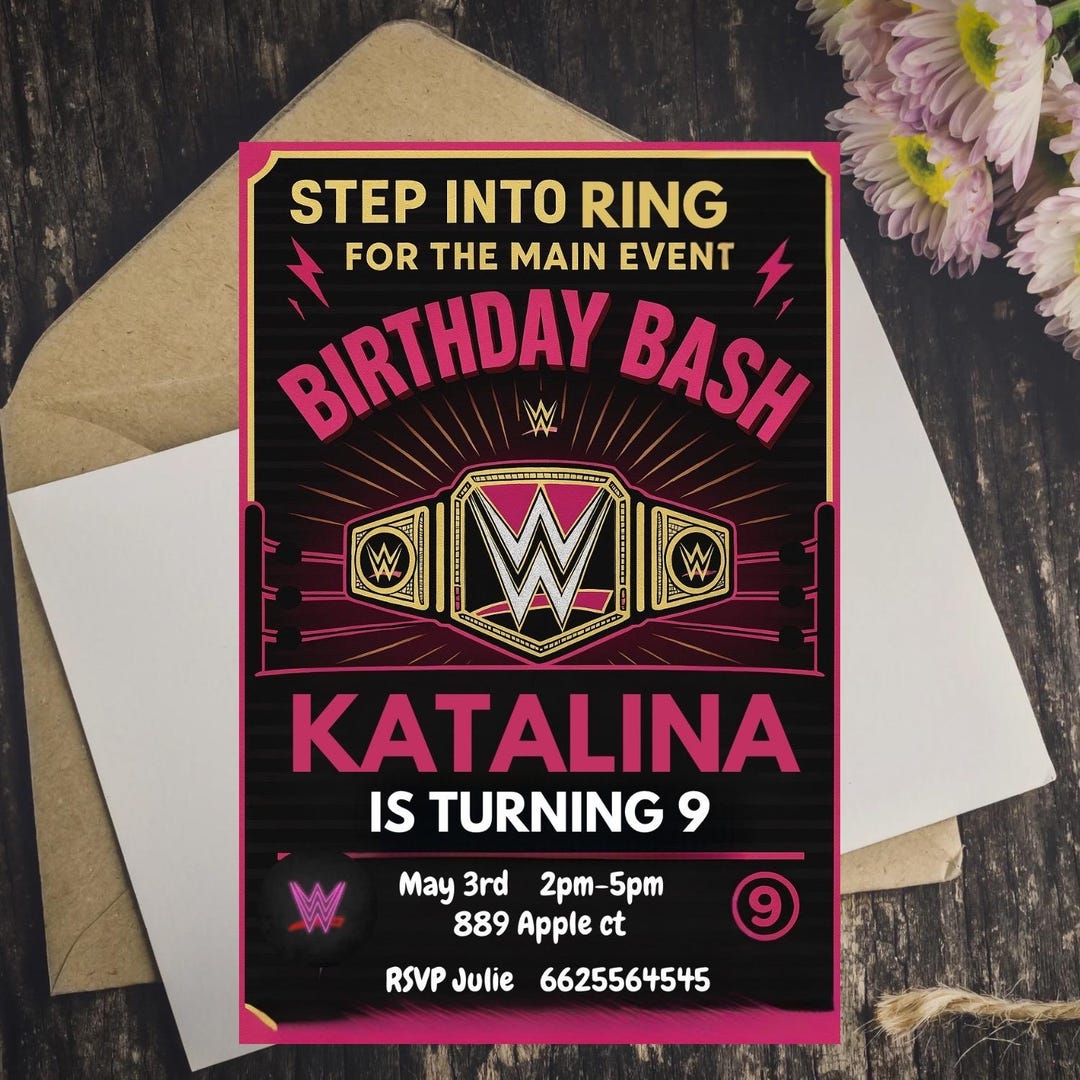 Editable Girly WWE Birthday Invitations - Etsy