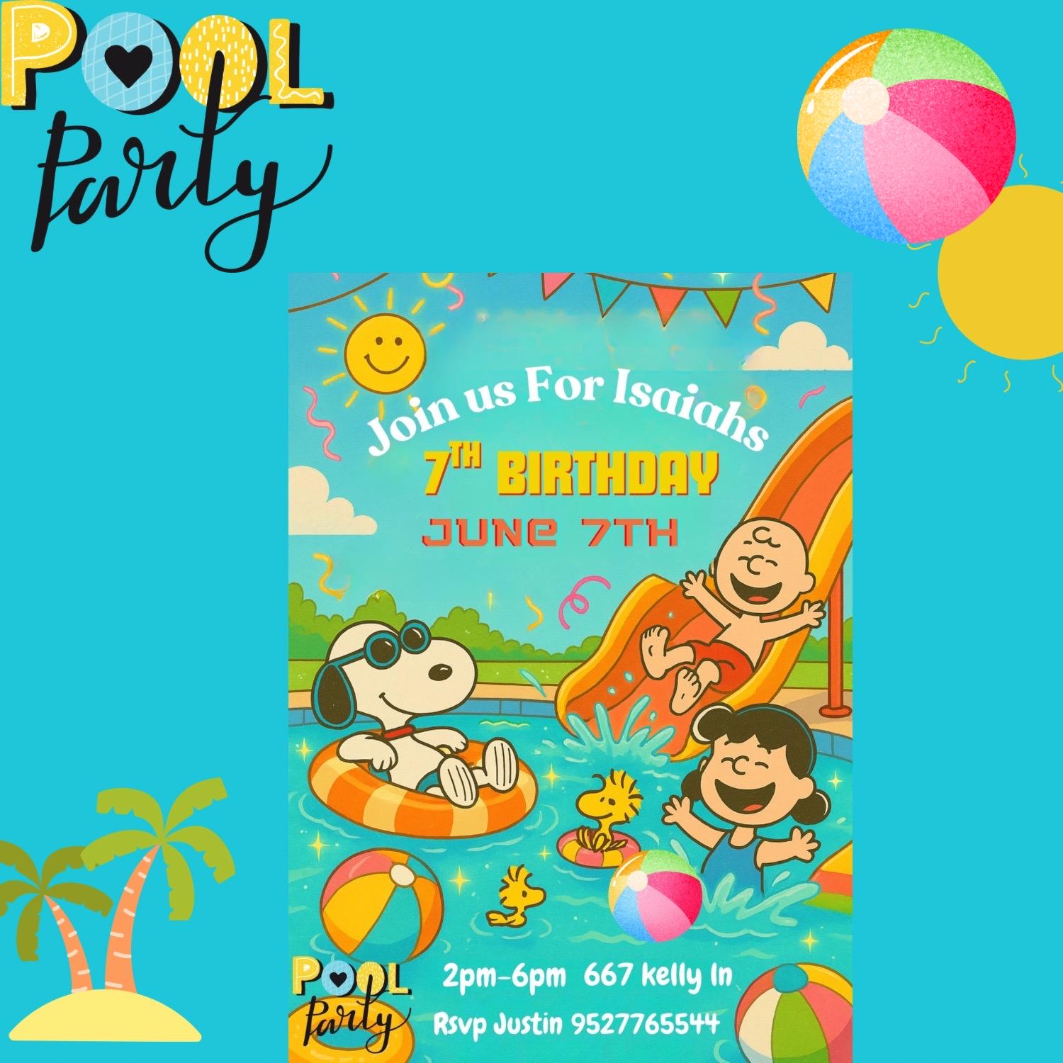 Editable Snoopy Pool Party Birthday Invitations - Etsy