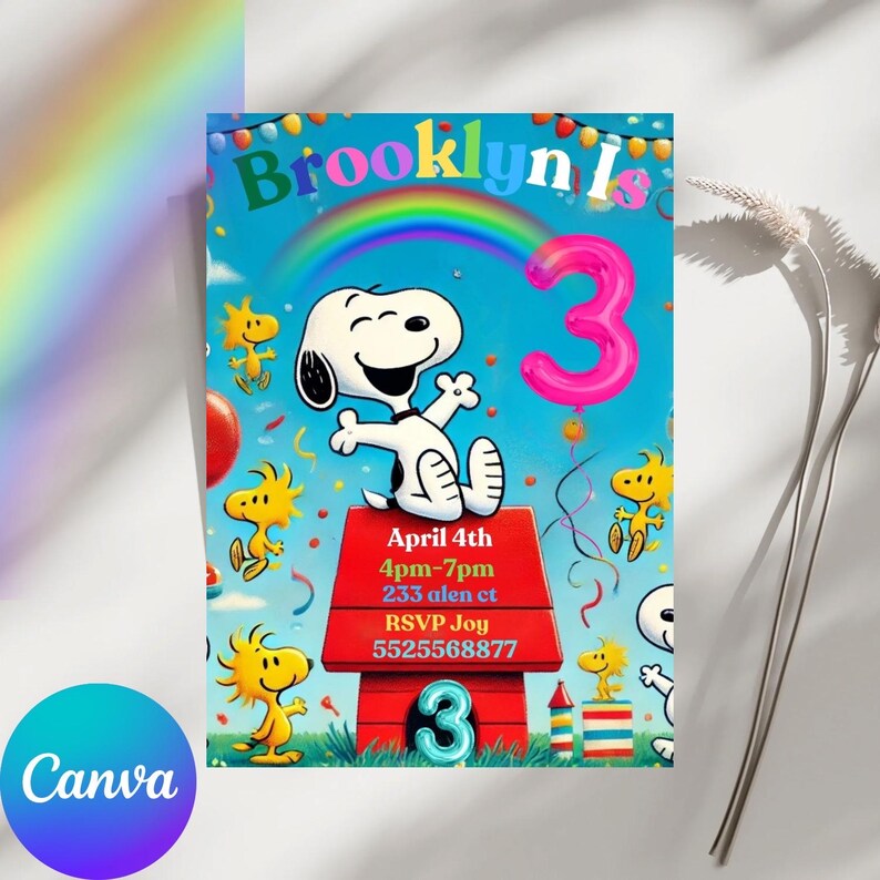 Editable Springsnoopy Birthday Invitations - Etsy