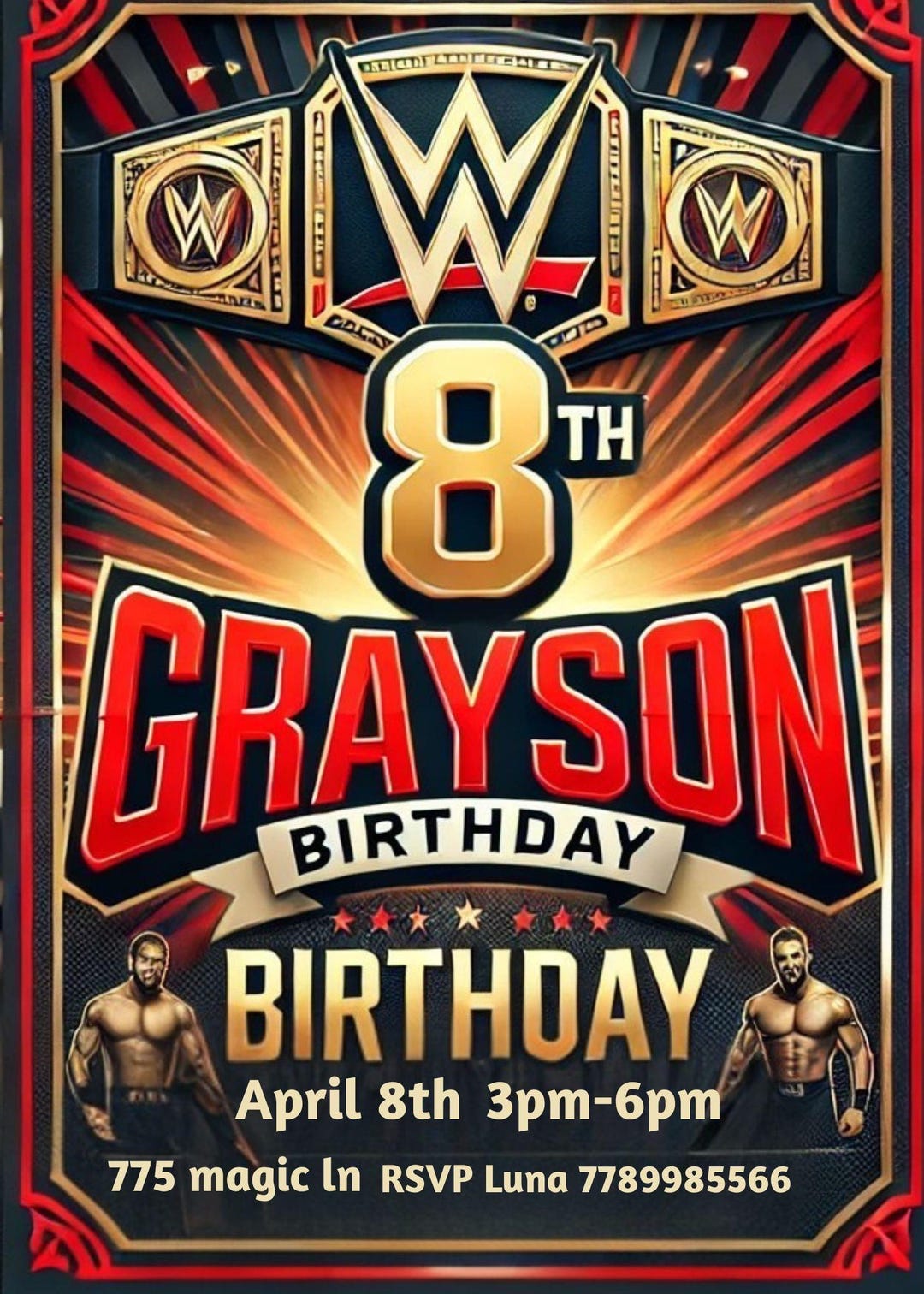 Editable WWE Birthday Invitations - Etsy