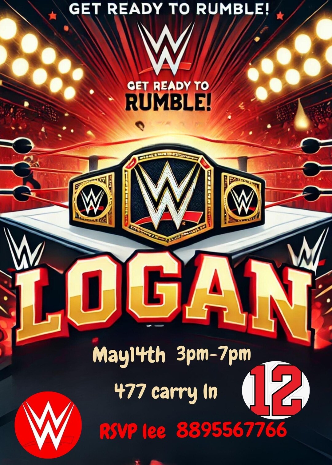 WWE Themed Editable Birthday Invitations New - Etsy