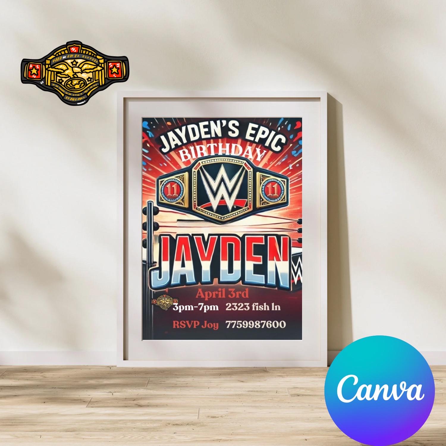 Editable WWE Birthday Invitations - Etsy