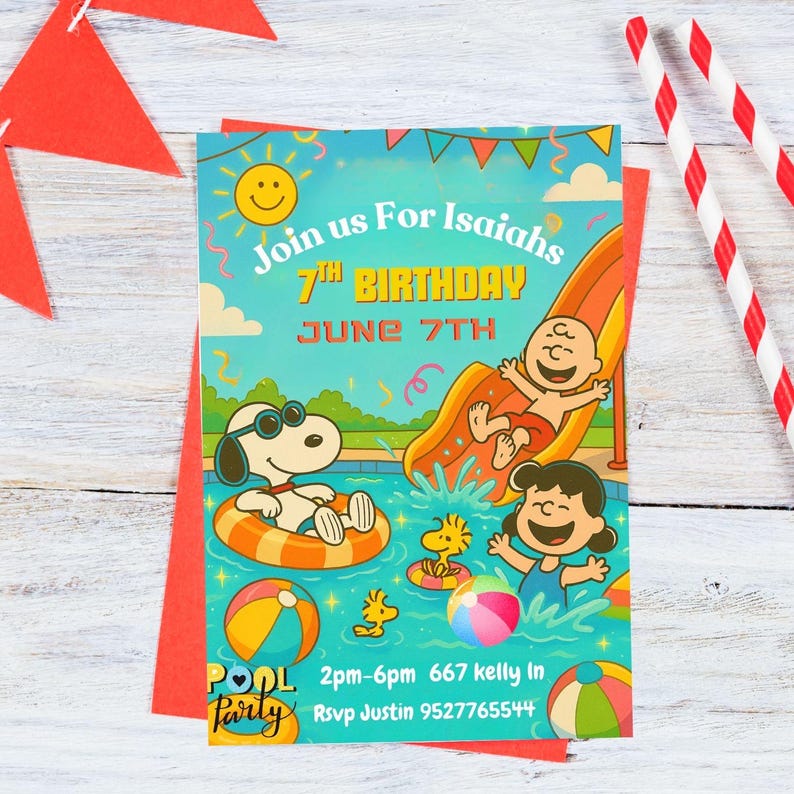 Editable Snoopy Pool Party Birthday Invitations - Etsy