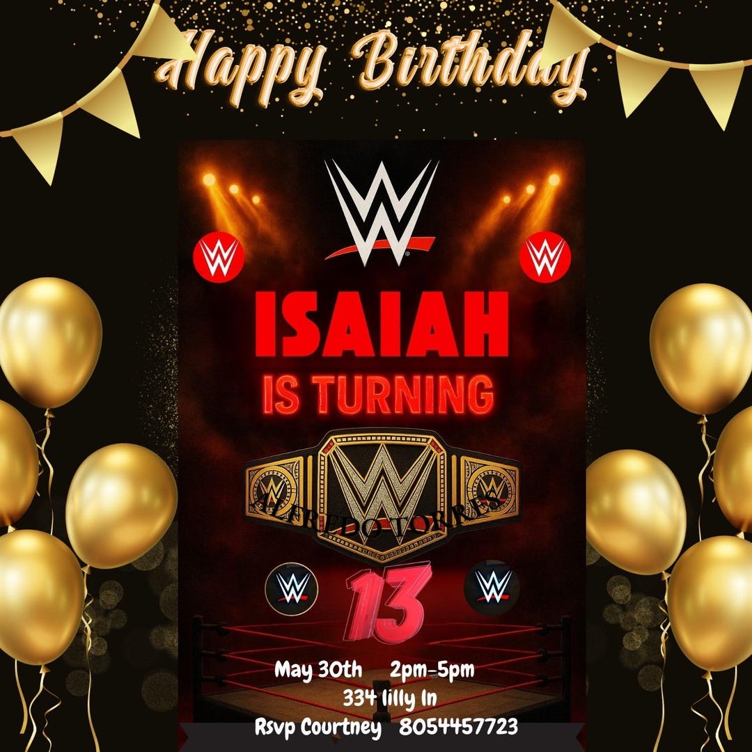 Editable WWE Birthday Party Invitations - Etsy