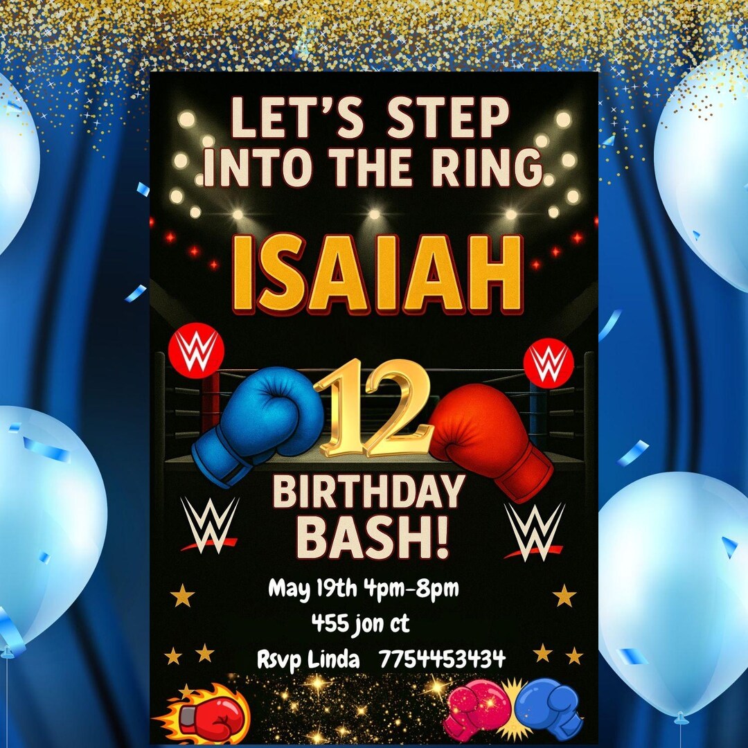 Editable Boxing Birthday Party Invites - Etsy