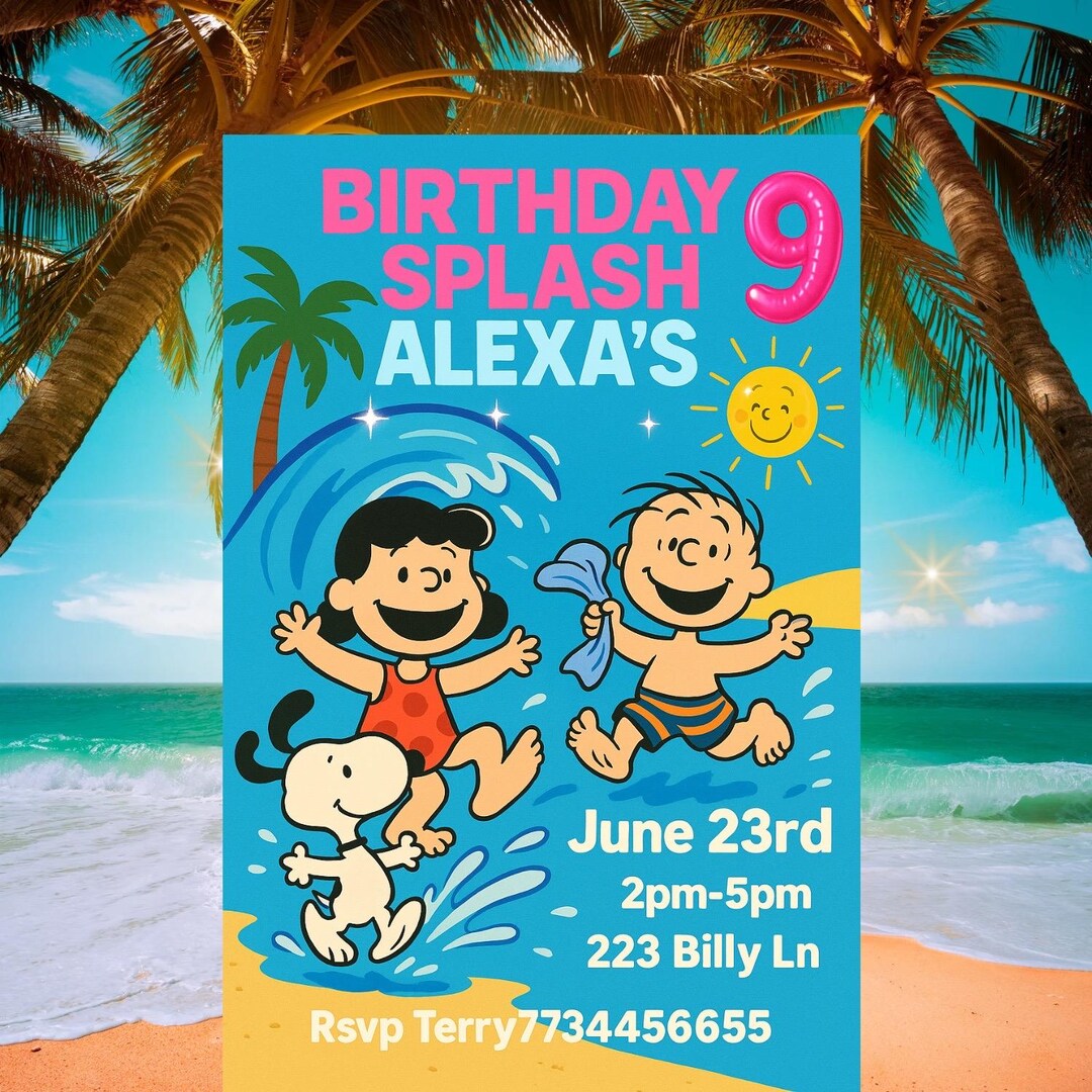 Editable Snoopy Summer Pool Birthday Party Invites - Etsy