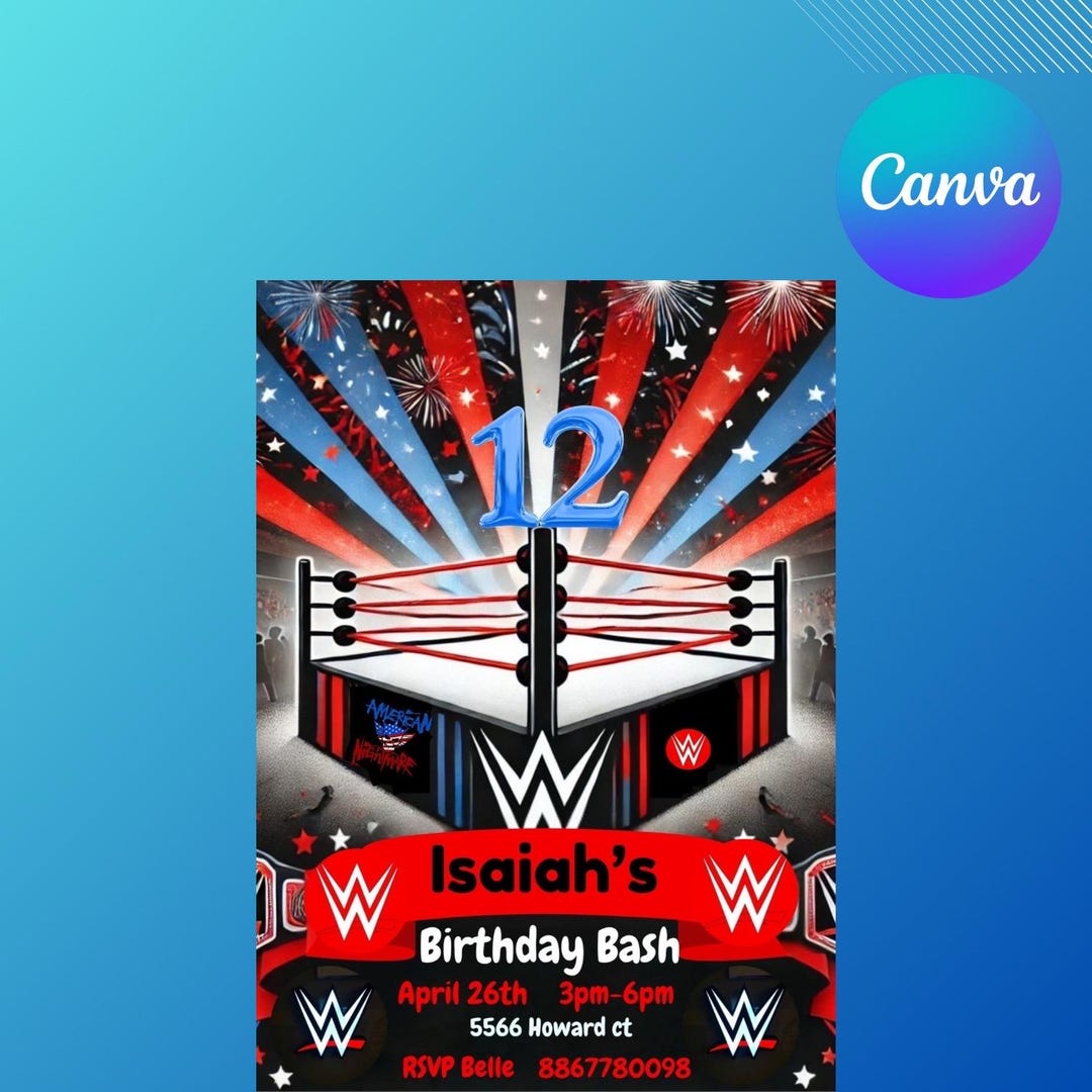 Editable Wrestling Birthday Invitations - Etsy