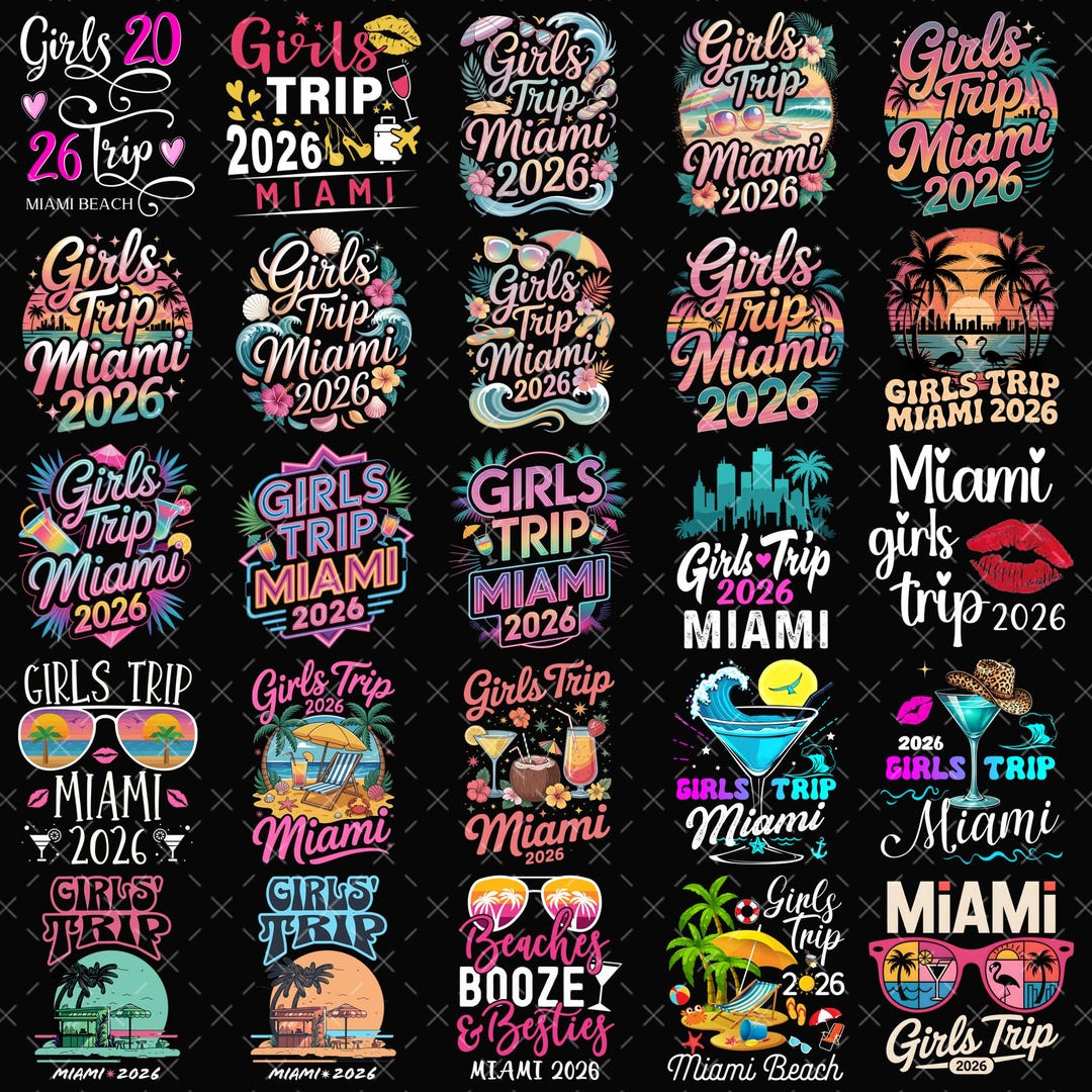 Girls Trip Miami 2026 PNG Bundle, Beach Party Travel Squad Sublimation ...