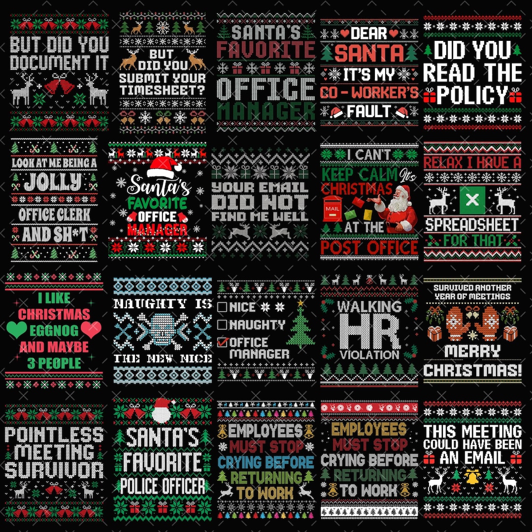 Funny Office Christmas Sweater PNG Bundle, Sarcastic Work Holiday ...