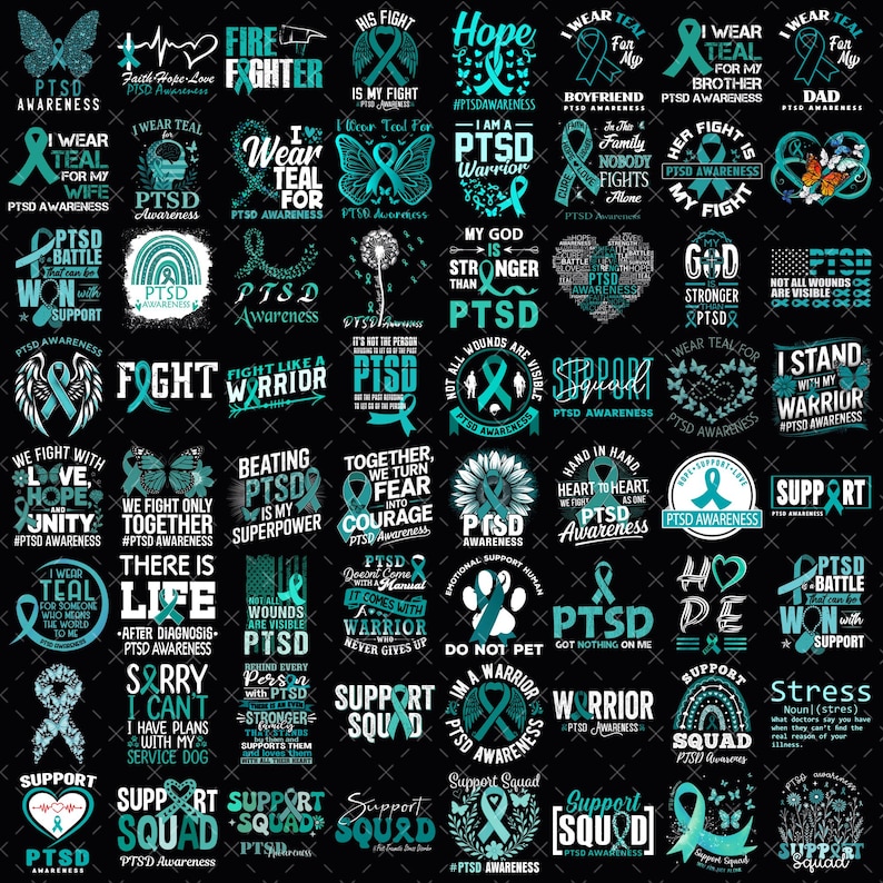 PTSD Support PNG Bundle | Mental Health Clipart | Awareness Ribbon ...