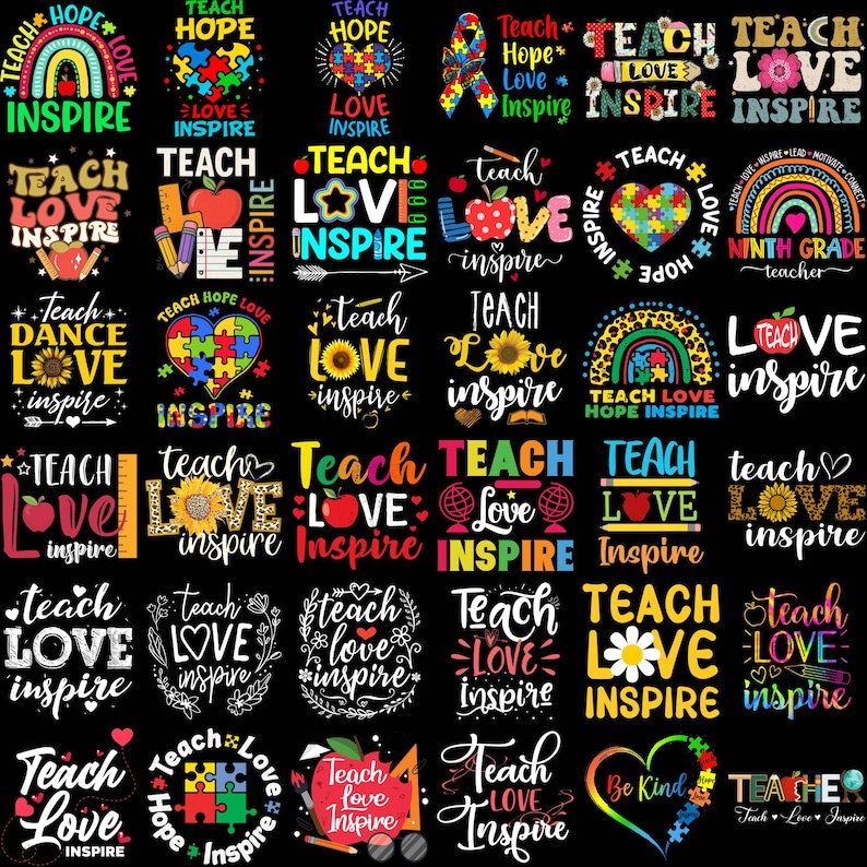Teach Love Inspire PNG Bundle, Back to School Teacher Life Design ...
