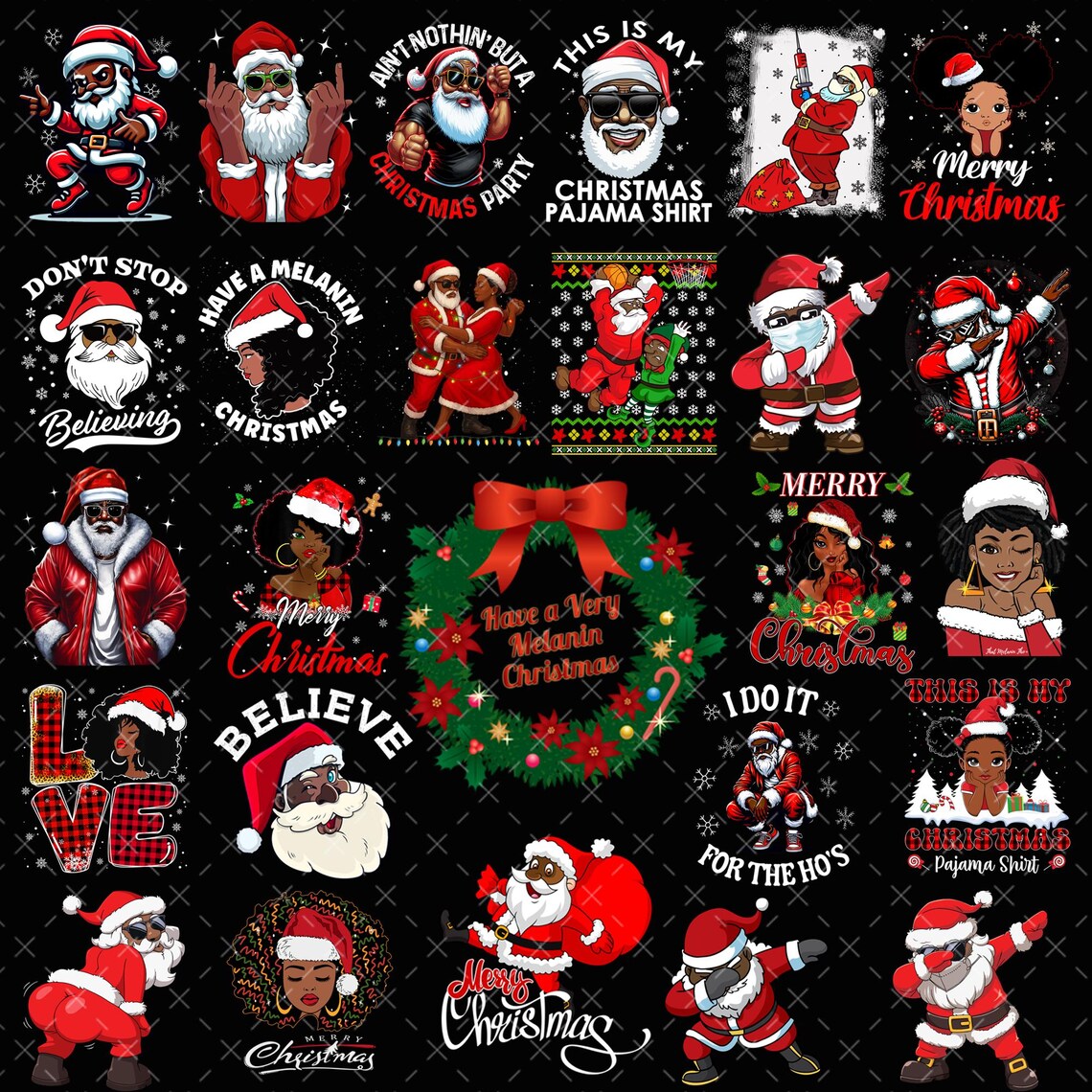 20+ African American Christmas PNG Bundle, Black Woman Png, Black Santa ...