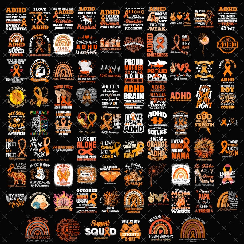 80+ ADHD Awareness Png Bundle, Adhd Awareness Month Shirt Desgins, Adhd ...