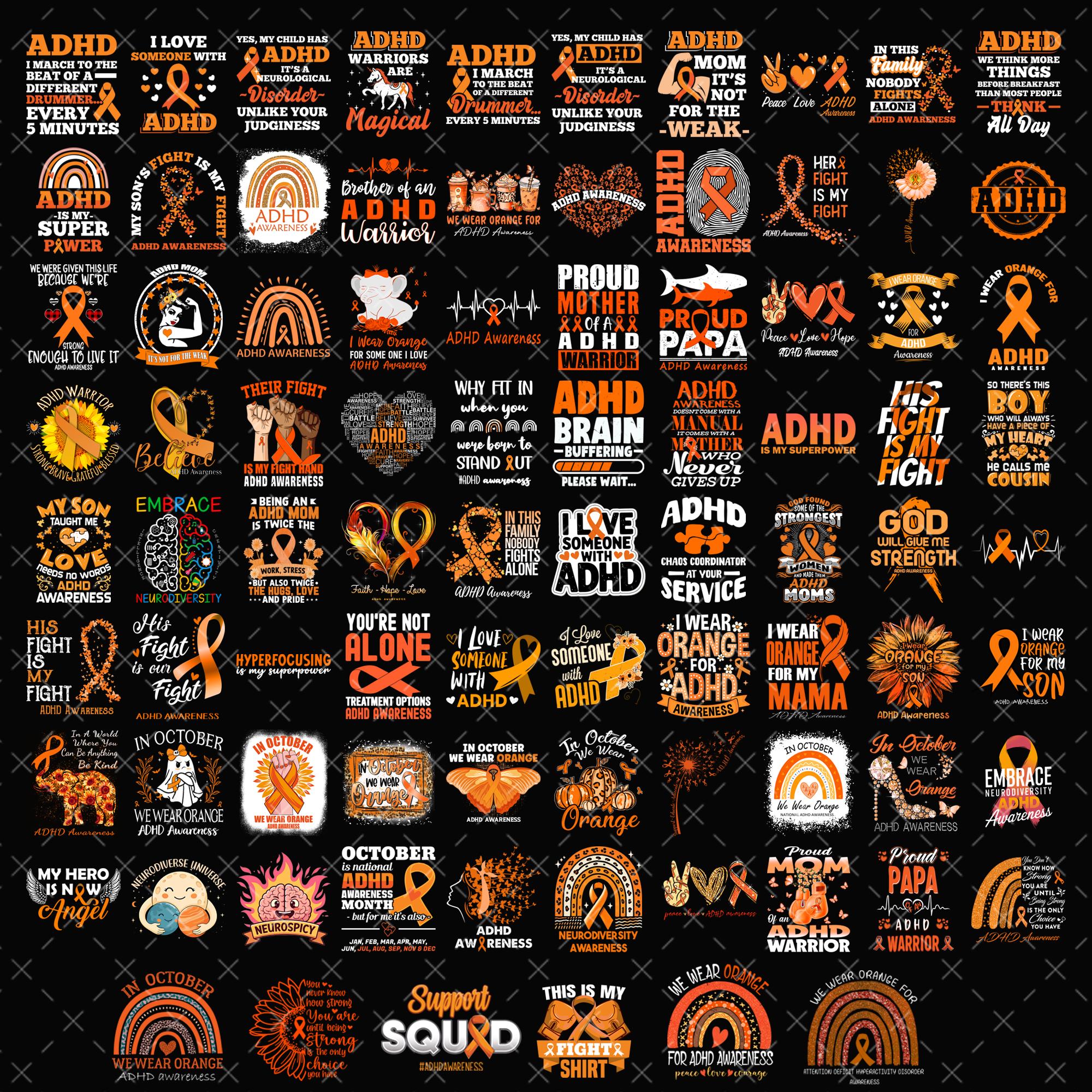80+ ADHD Awareness Png Bundle, Adhd Awareness Month Shirt Desgins, Adhd ...