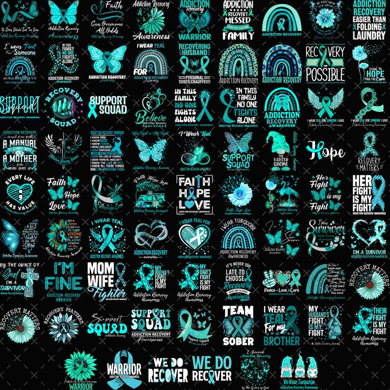 Addiction Recovery Awareness Png Bundle, Addiction Recovery Png, Teal ...