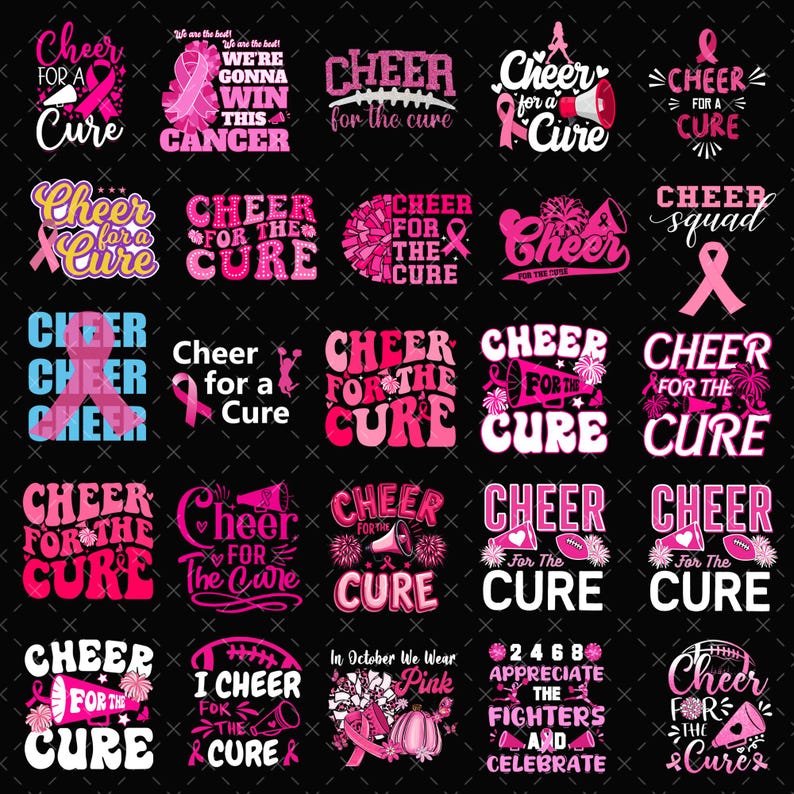 25 Cheer for the Cure PNG Bundle, Pink Ribbon Football Png, Breast ...