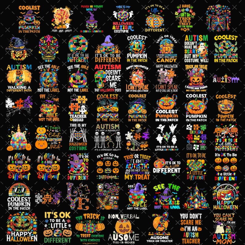 60+ Halloween Autism PNG Bundle, Puzzle Piece Png, Pumpkin & Ghost ...