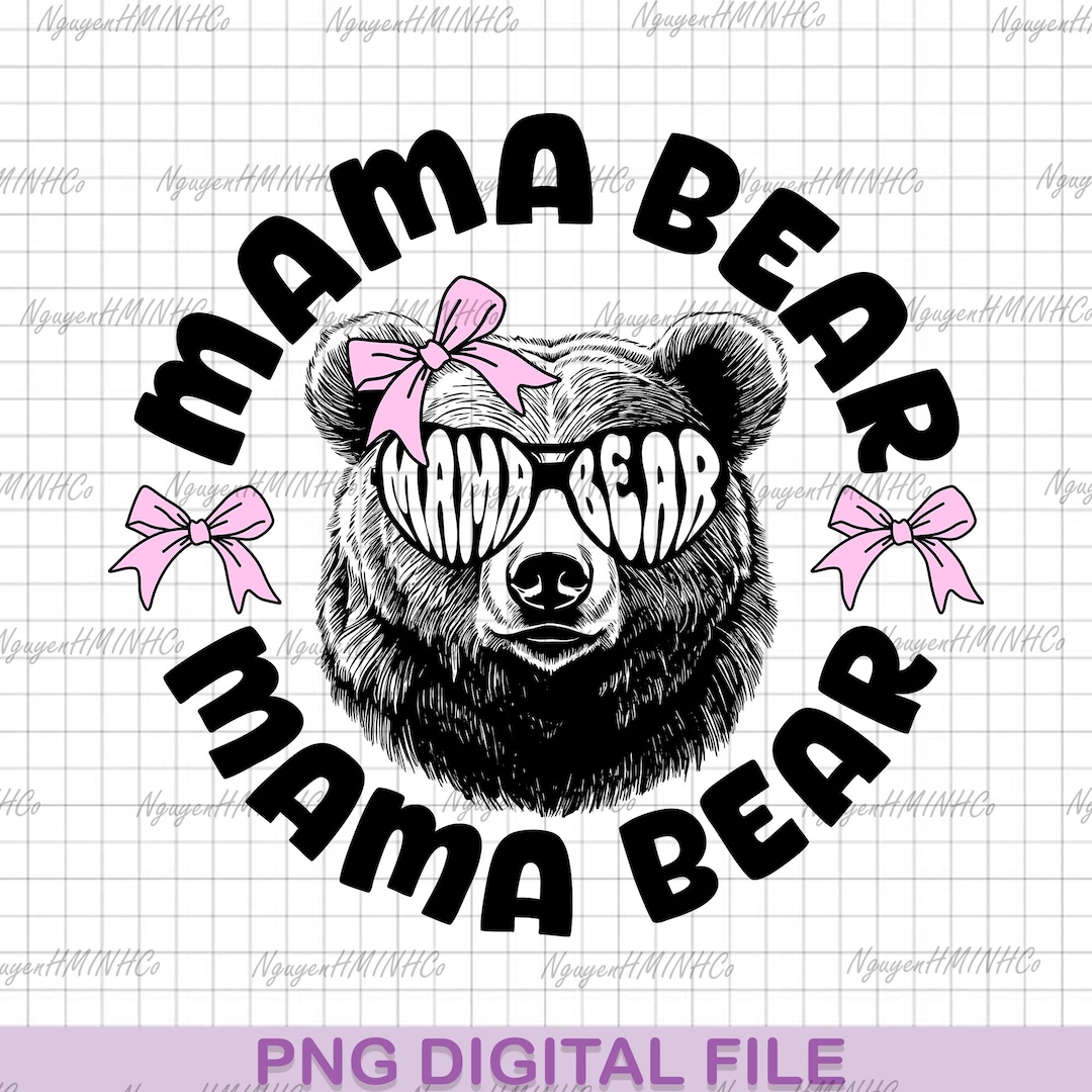 Hand-drawn Mama Bear Clipart With Pink Bow - Cute Animal Illustration ...