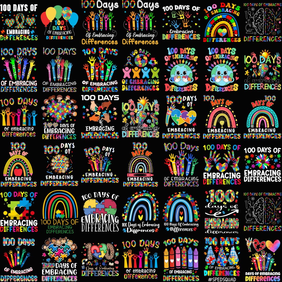 100 Days of Embracing Differences PNG Bundle, Autism Awareness 2026 ...