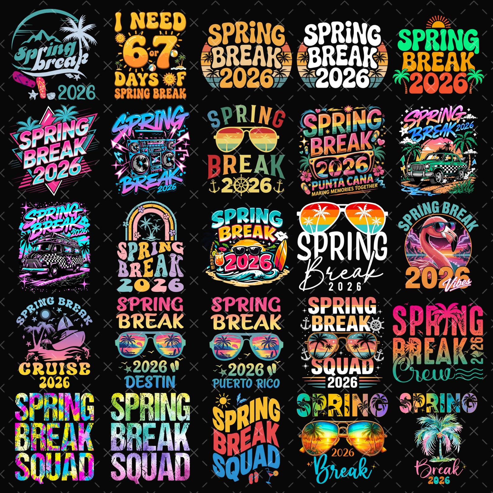 Spring Break 2026 Png Bundle, Spring Break Squad, Funny Spring Png ...