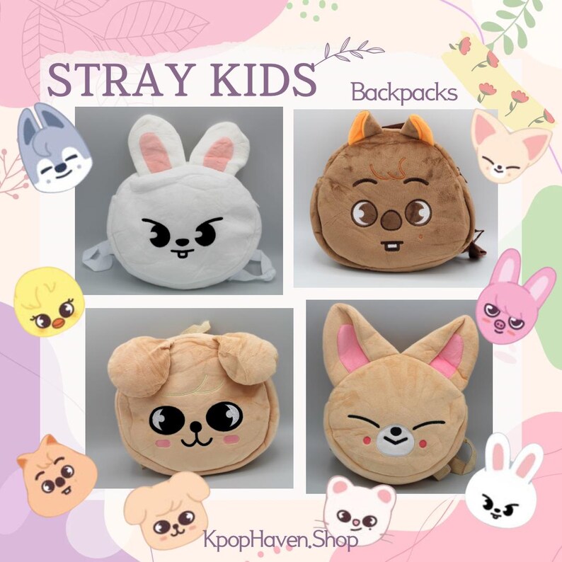 Stray Kids SKZOO Backpacks, Wolfchan, Bbokari, Jiniret, Dwaekki, Leebit ...