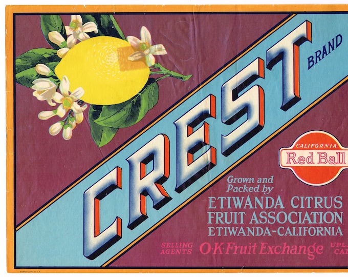 Original Vintage Lemon Crate Label 1920s Rare Crest Brand - Etsy