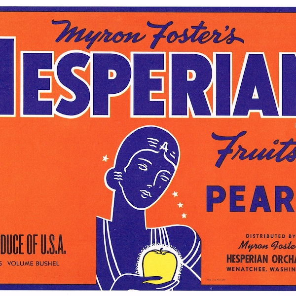 Original Vintage Pear Crate Label 1950s Snow Crest San Francisco ...
