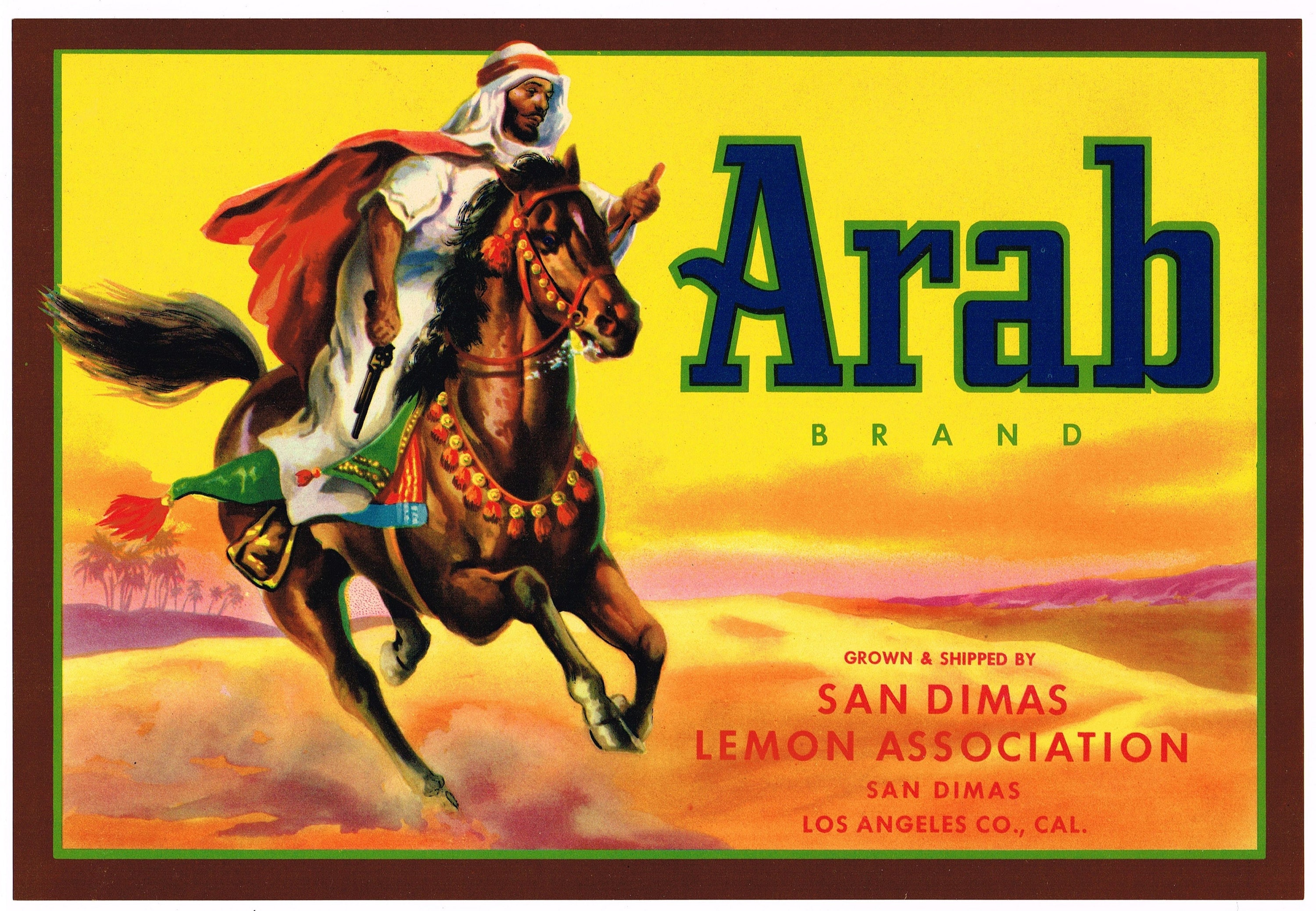 Original Vintage Lemon Crate Label 1930s Arab Brand Desert San Dimas ...