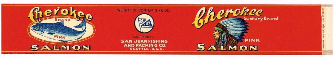 Original Vintage Tin Can Label 1930s Cherokee Salmon Seattle Washington ...
