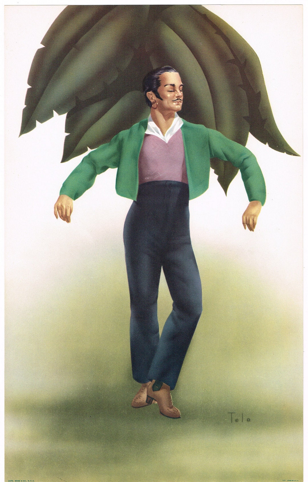 Original Vintage Telo Print 1940s Mexican Spanish Flamenco Tropical ...