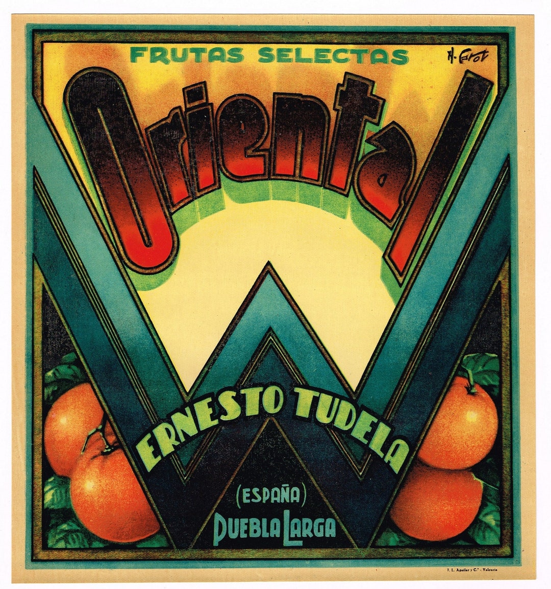 Original Vintage Spanish Citrus Crate Label 1930s Spain Art Deco Design ...