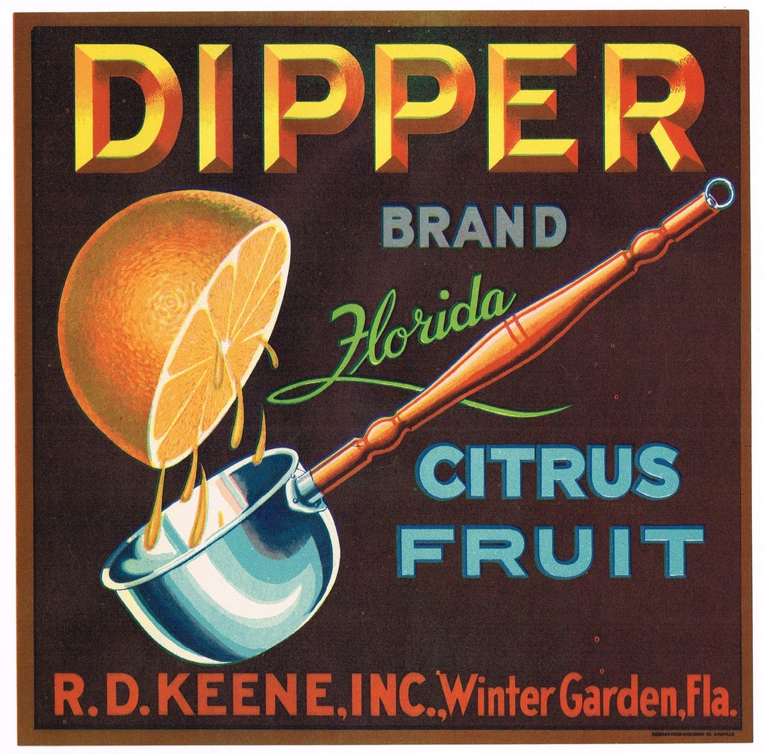Original Vintage Florida Citrus Crate Label C1930s Dipper Winter Garden ...