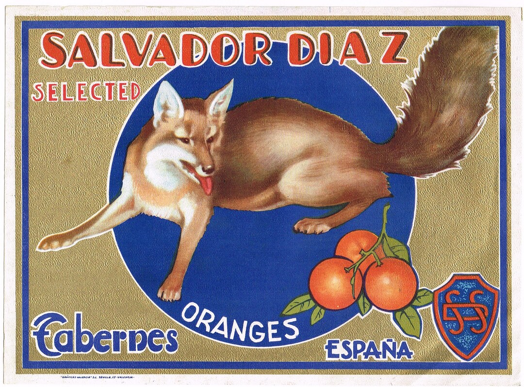 Original Vintage Spanish Citrus Crate Label 1950s Spain Fox Salvador ...
