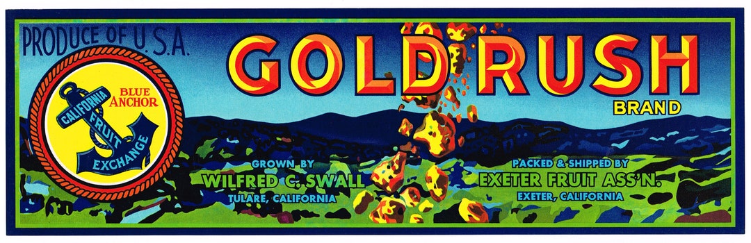 Original Vintage Grape Crate Label 1950s Gold Rush Tulare County ...