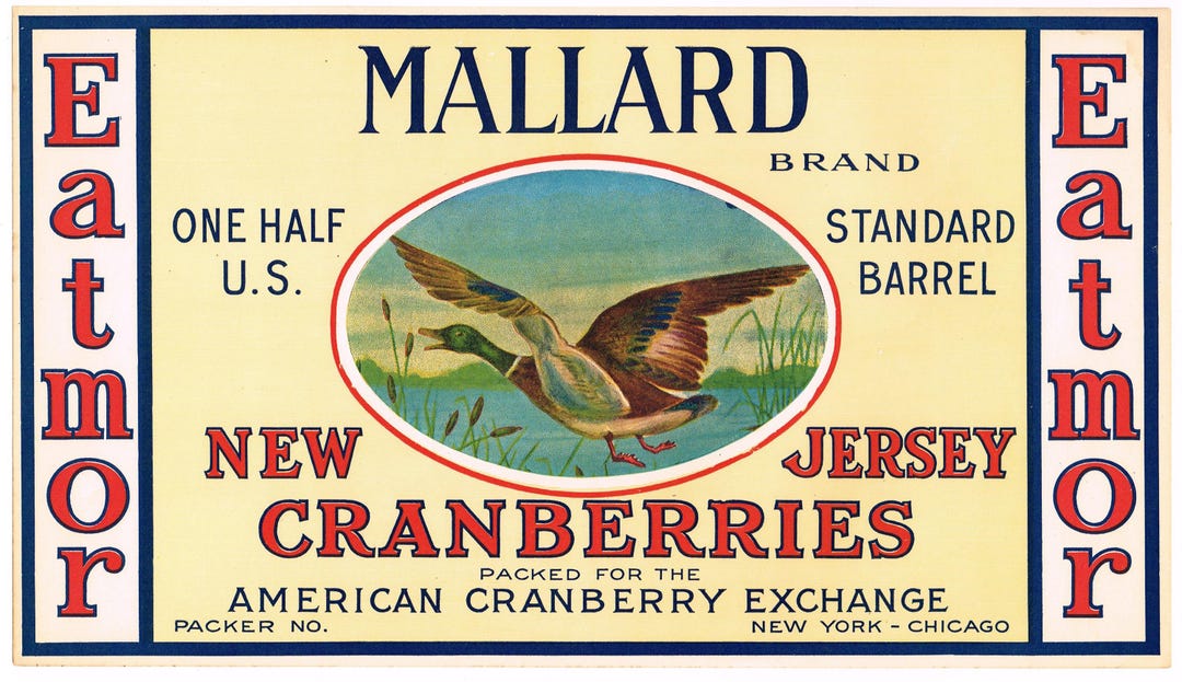 Original Large Size Half Barrel Cranberry Advertising Label 1930's ...