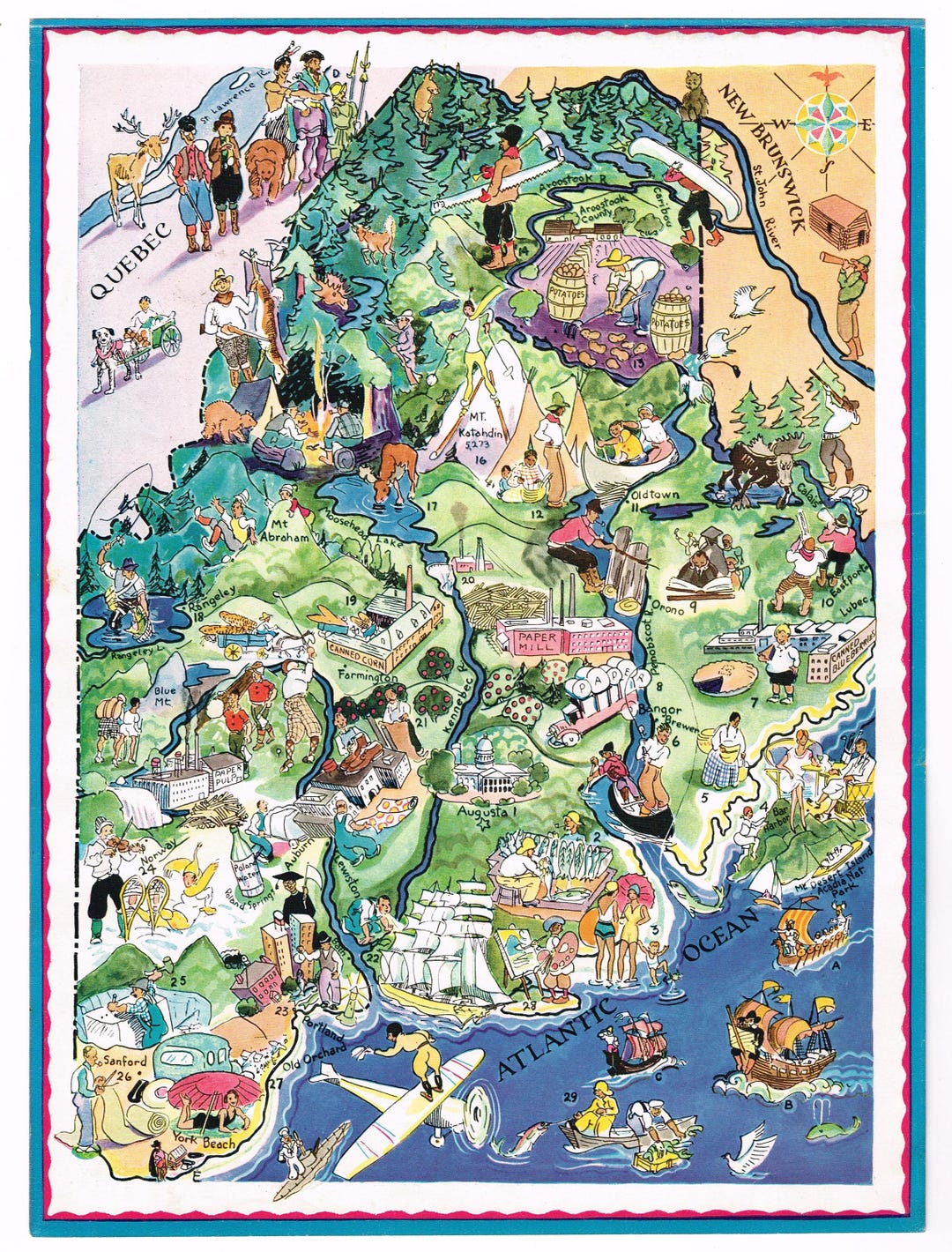 Original Scarce Vintage Berta & Elmer Hader Map Cartoon Pictorial 1932 ...