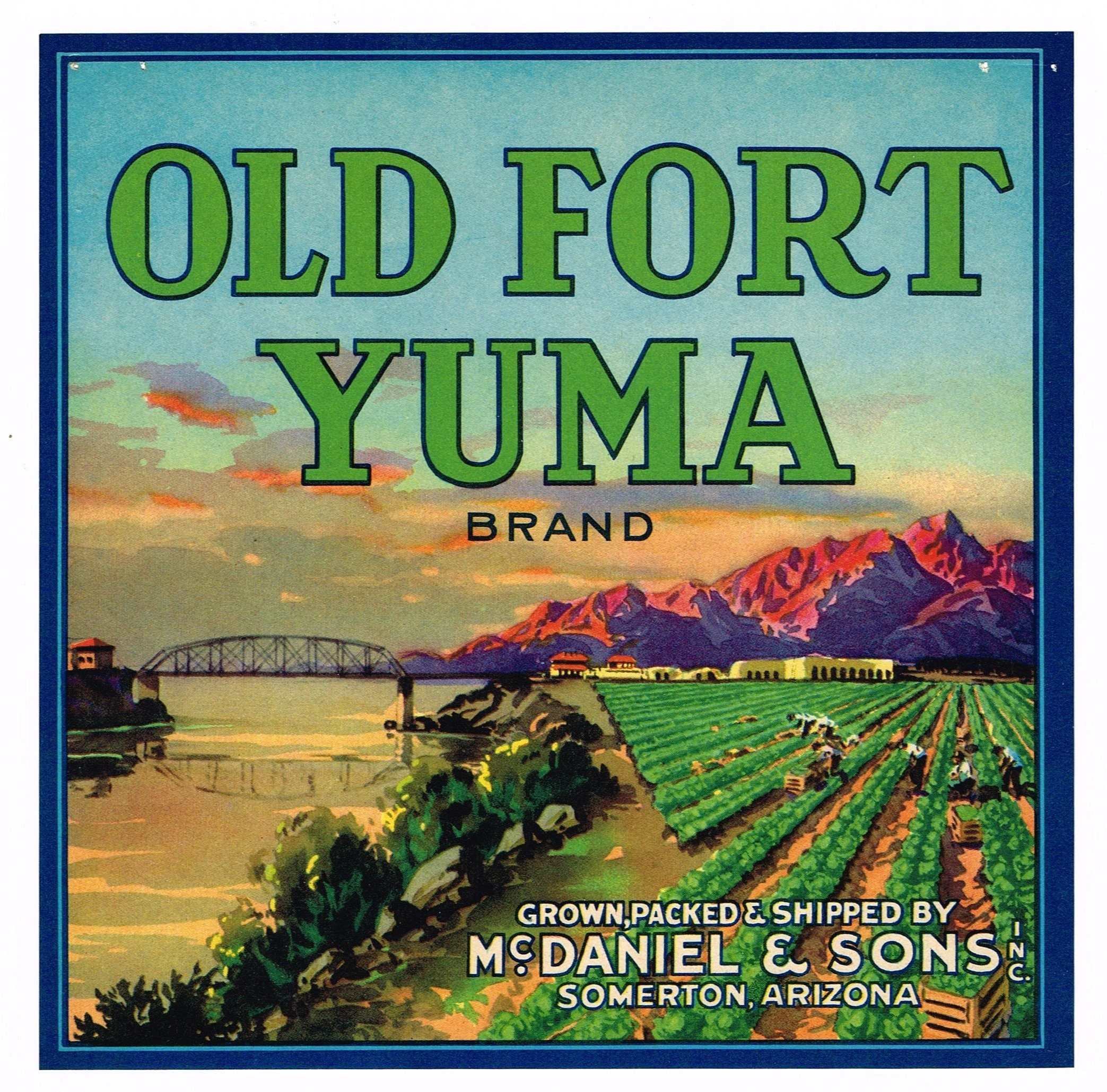 Original Vintage Melon Crate Label 1950s Old Fort Yuma Somerton Arizona ...
