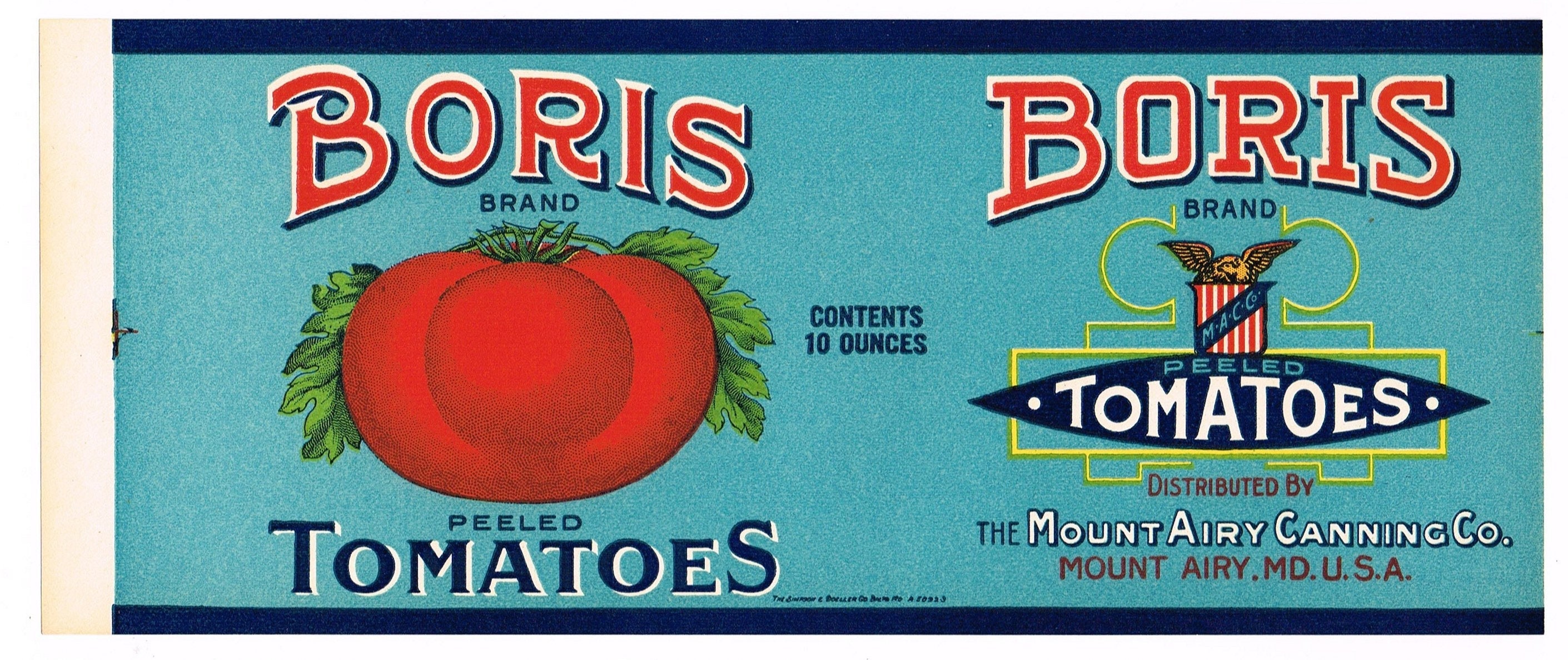 Original Vintage Tin Can Label 1930s Boris Eagle Shield Mt. Mount Airy ...