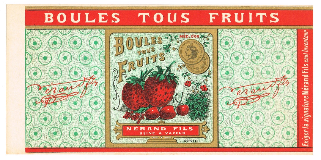 Original Vintage Candy Can Label C1910 French France Classic Graphic ...